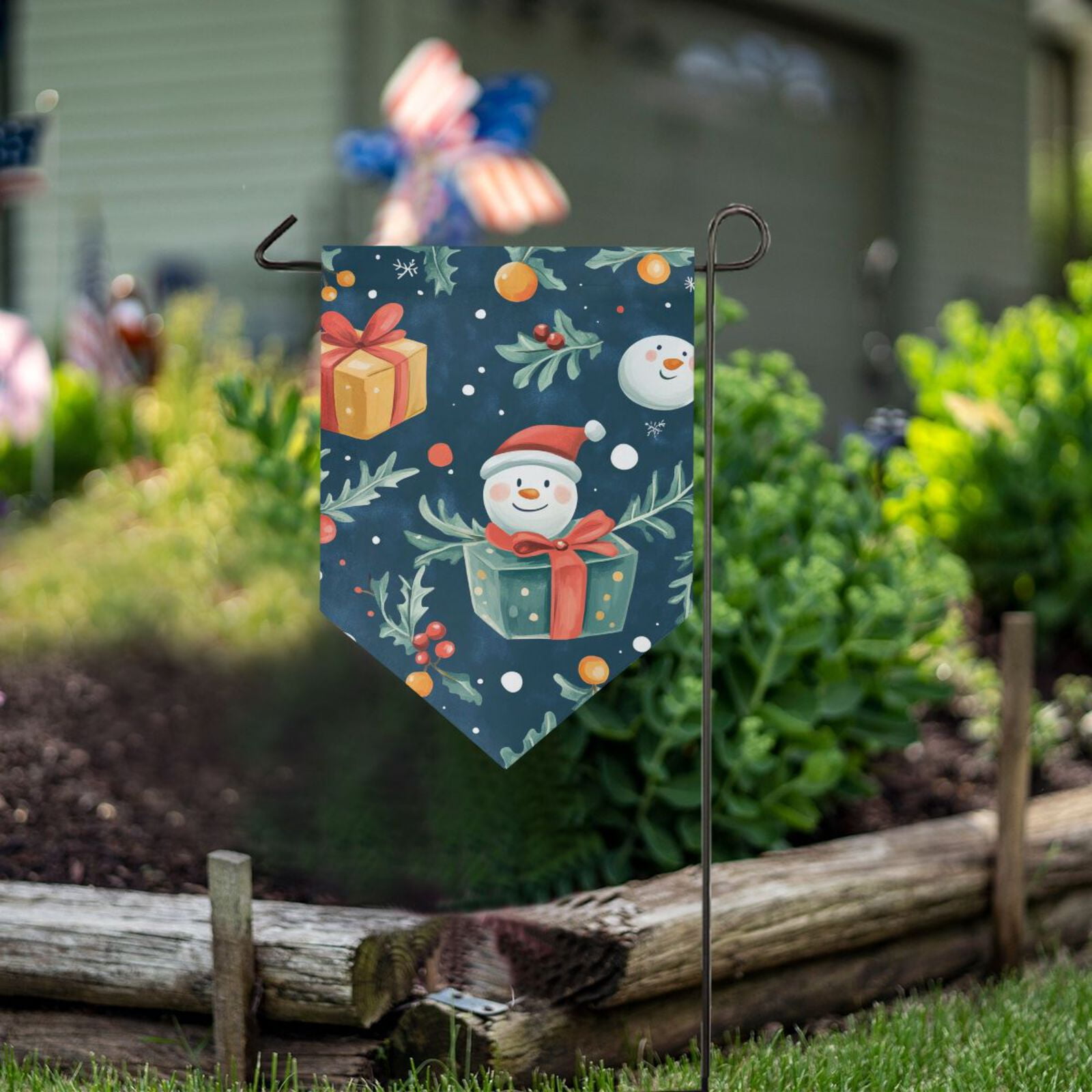 Snowmans Christmas Gifts Garden Flag 18" x 12.5" Double Sided Yard Lawn ...