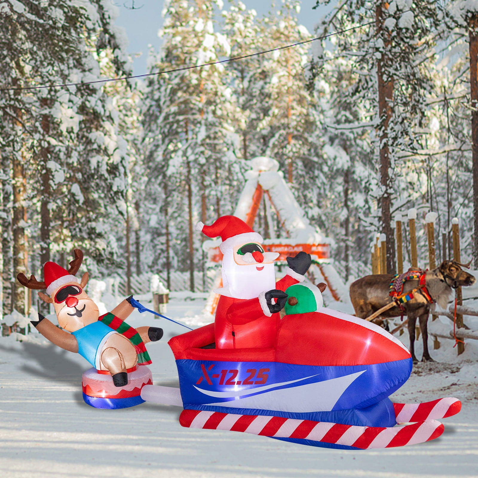 Snowmobile Santa Claus and Reindeer Sleigh with LED Christmas ...