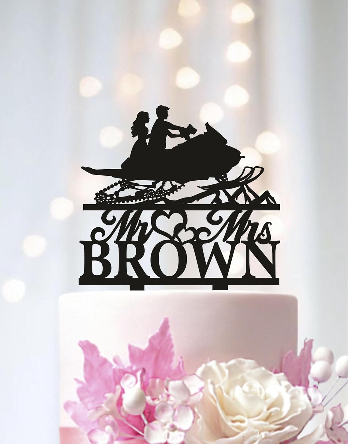 Snowmobile Wedding Cake Topper, Winter Adventure Bride and Groom ...
