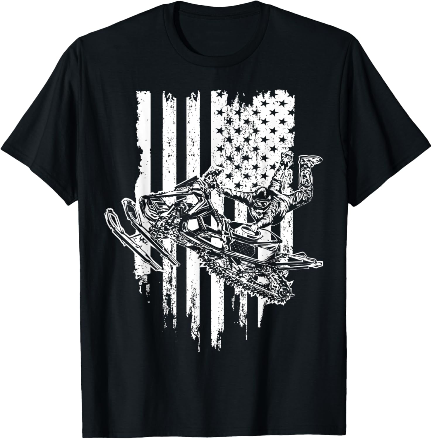 Snowmobiling Vintage American Flag Snowmobile Motor Sled T-Shirt ...