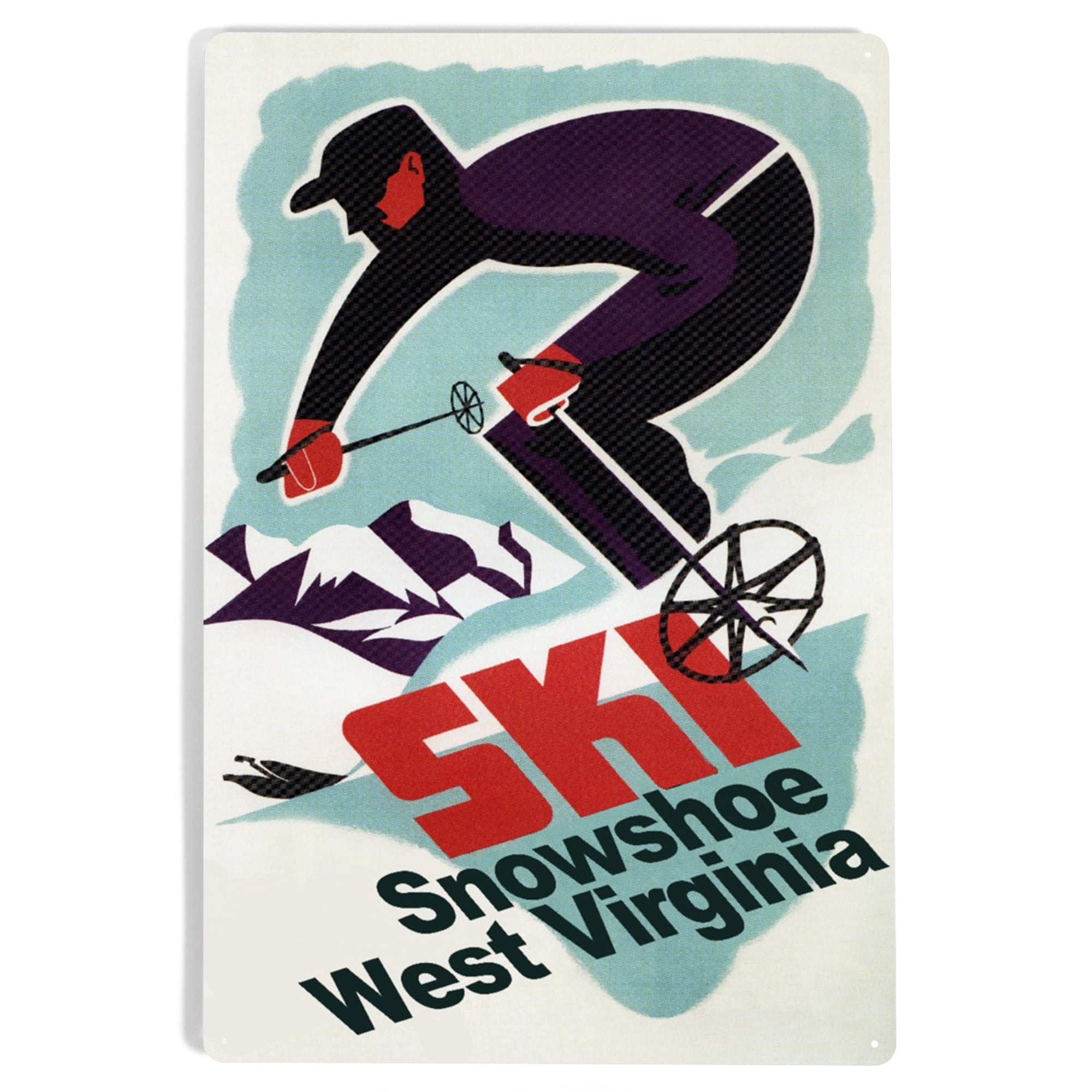Snowshoe, West Virginia, Vintage Skier (12x18 Aluminum Art, Indoor ...
