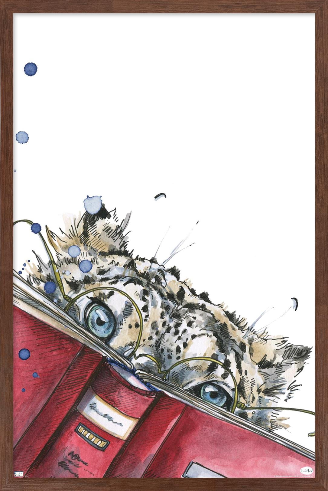 Snowtap - Snow Leopard Reading Wall Poster, 14.725" x 22.375" Framed ...