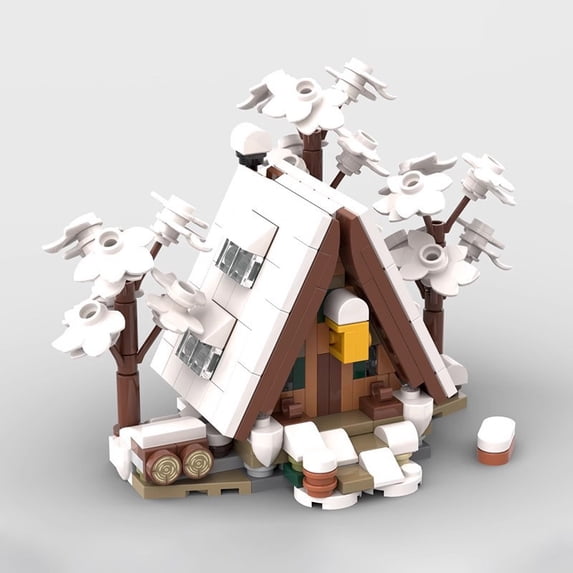 Snowy A‑Frame Cabin Building Blocks Set, DIY Assembly Winter Hut Brick ...