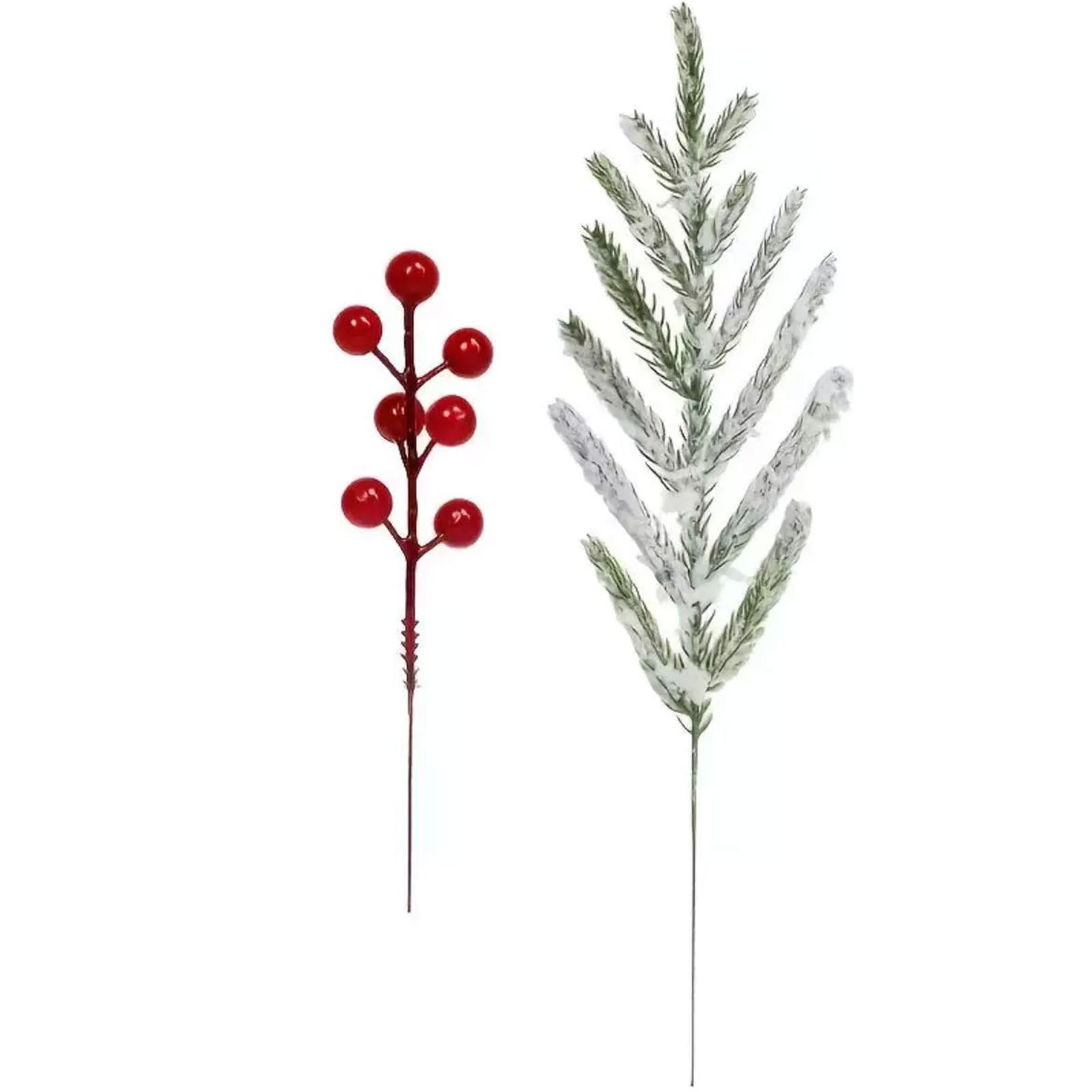 Snowy Artificial Christmas Branches with Berry Stems Frosted Greenery ...