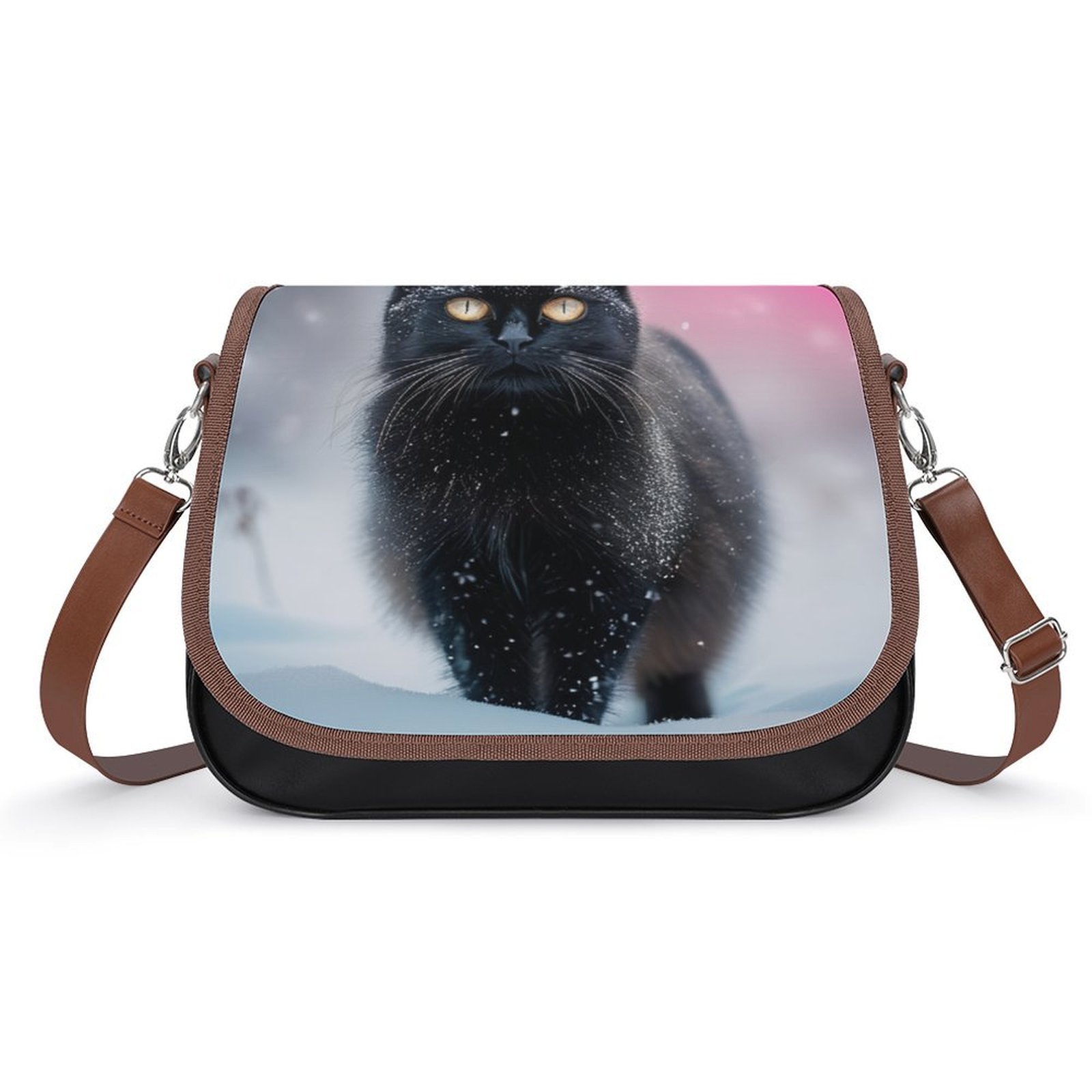 Snowy Black Cat Glow Vintage Crossbody Bag For Women Medium Leather ...