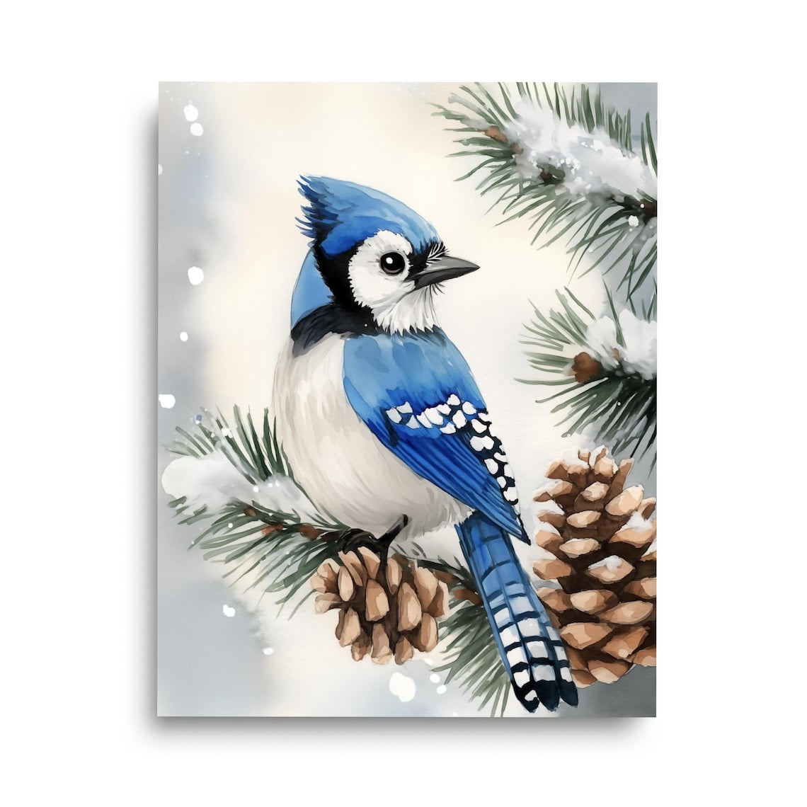Snowy Blue Jay Print, Winter Bird Wall Art, Cabin Decor, Nature Poster ...