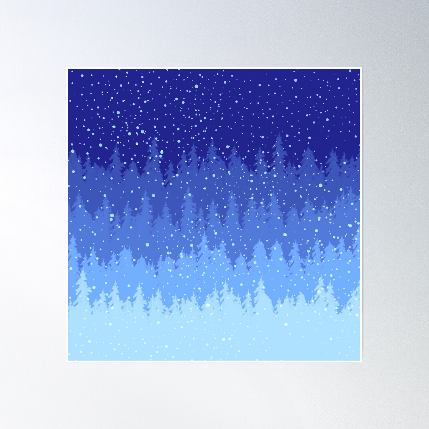 Snowy Blue Winter Forest Gradient Poster Wall Art, Modern Wall Decor ...