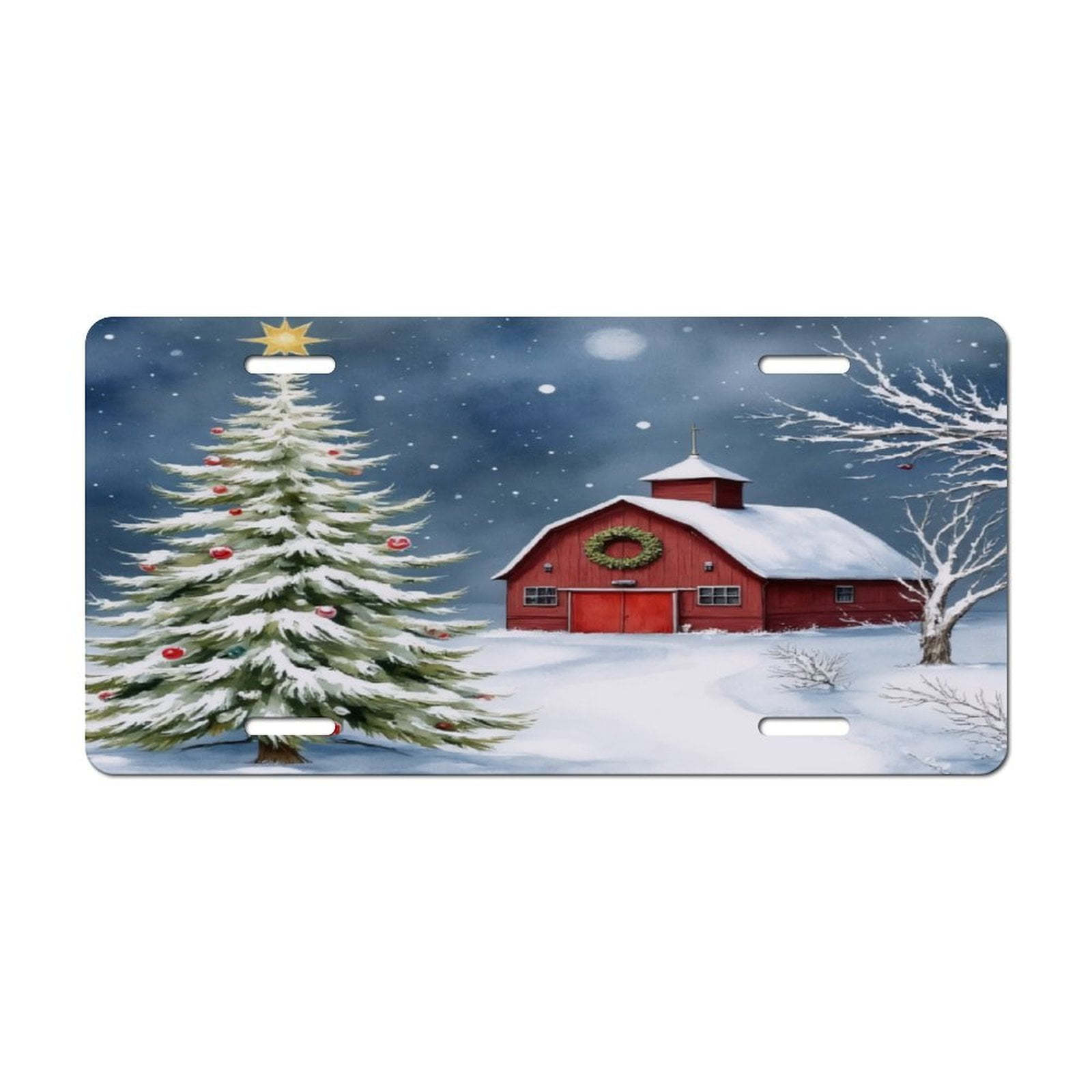 Snowy Christmas Barn Scene License Plate Lightweight Aluminum ...