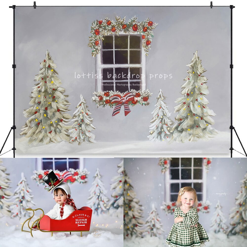 Snowy Christmas Trees Backdrops Kids Adult Portrait Props Winter ...