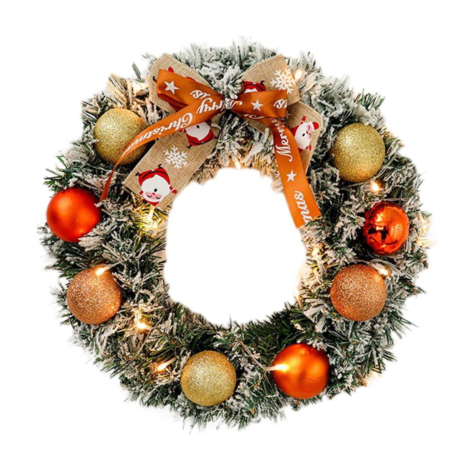 Snowy Christmas Wreath with LED String Lights, PVC Artificial Holiday ...