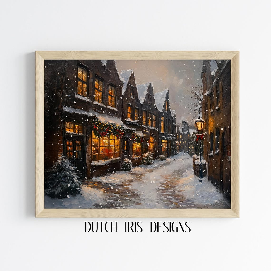 Snowy Cobblestone Street At Dusk, Vintage Winter Scene, Rustic Village ...