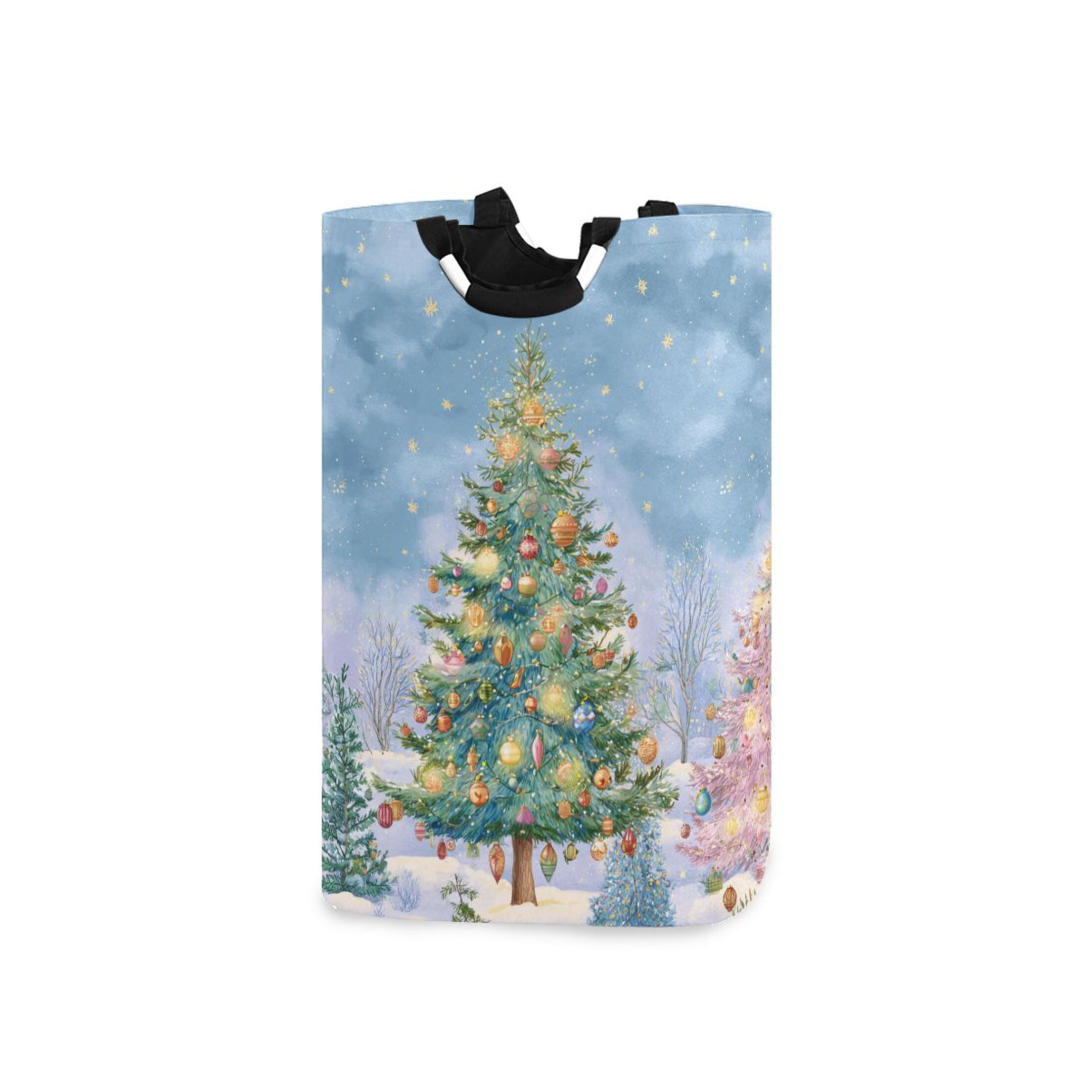 Snowy Day Whimsical Christmas Tree Laundry Basket with Handles Foldable ...