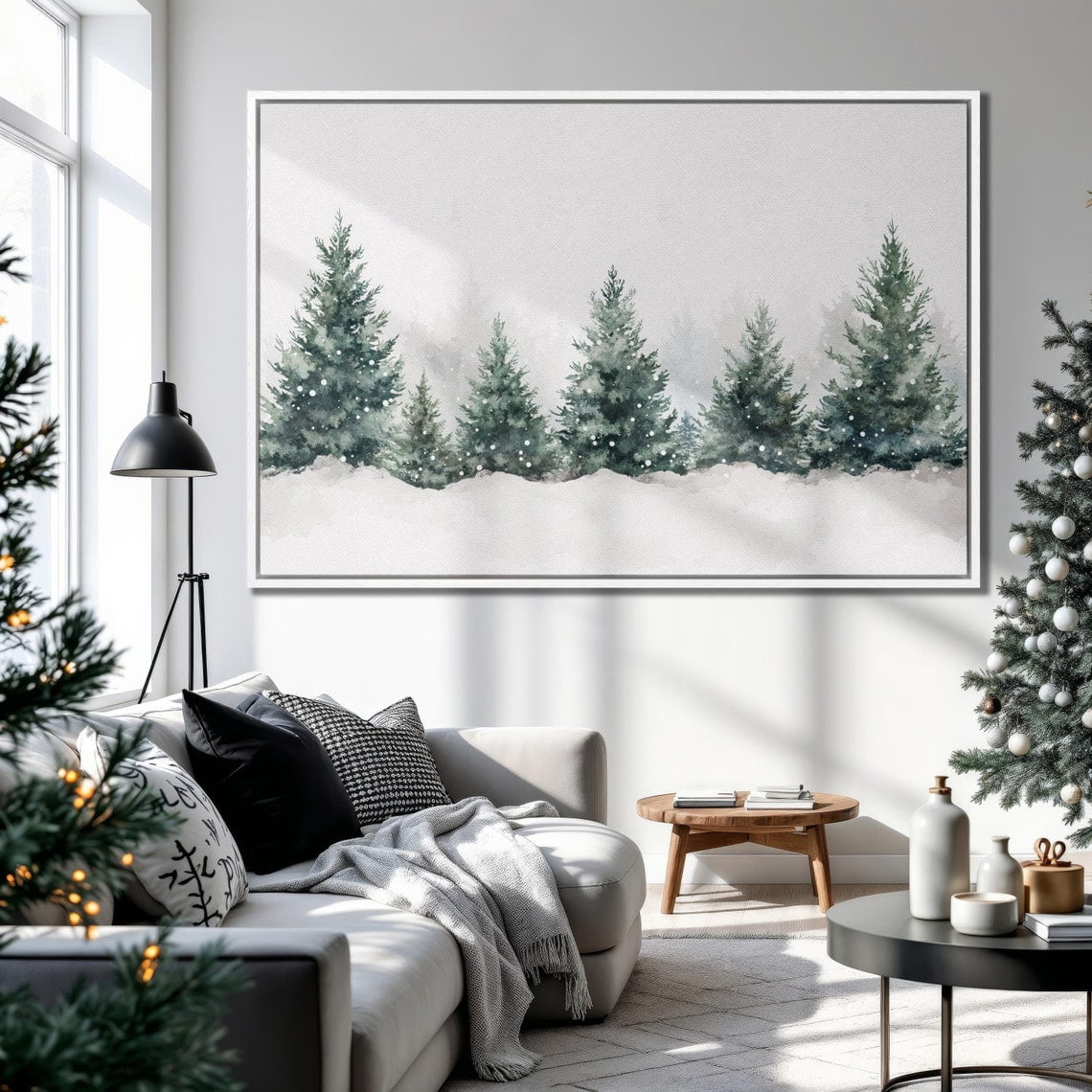 Snowy Evergreen Trees Poster Winter Forest Wall Artseason Decor Tree ...