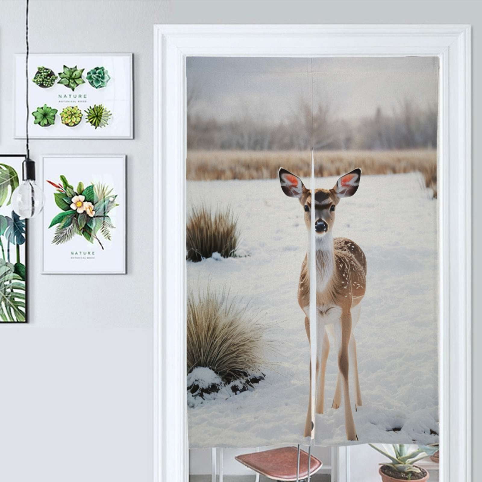 Snowy Fawn Scene Door Curtain Nordic Living Room DoorCurtain Porch ...