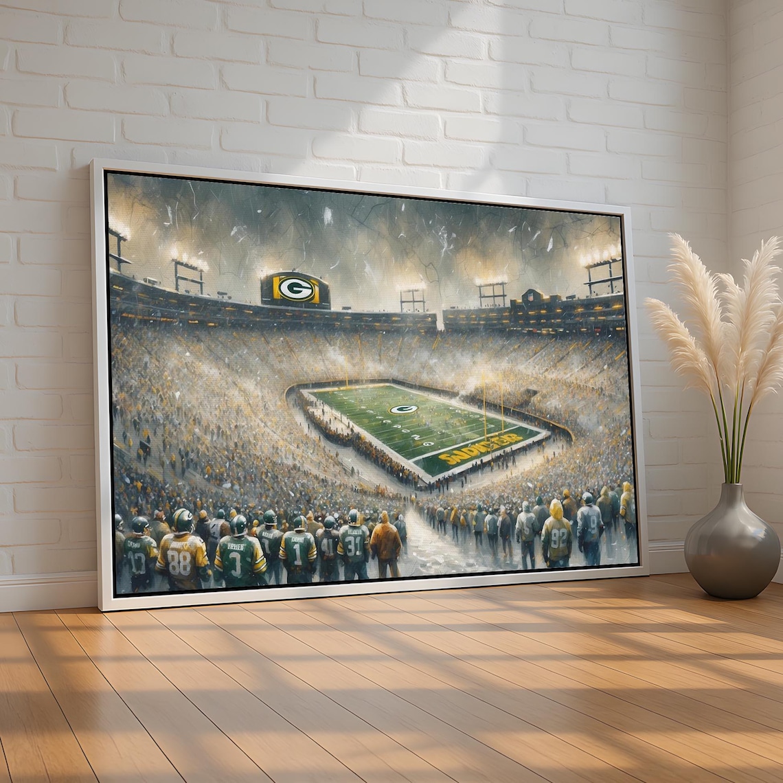 Snowy Football Stadium Canvas Wall Art Epic Game Day Scene Winter ...