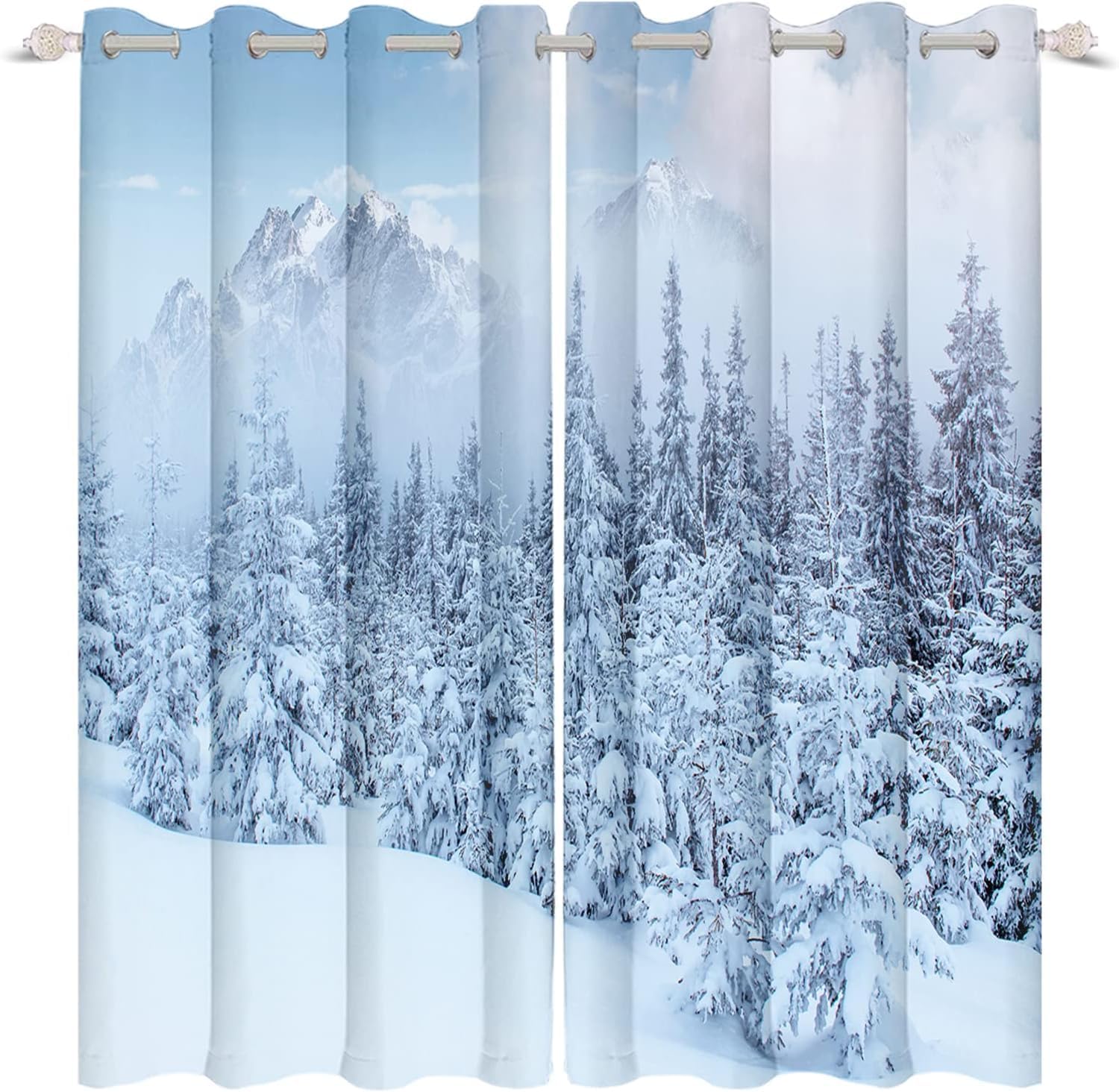Snowy Forest Soft Window Curtain, Ice And Snow 3D Valance Pattern ...