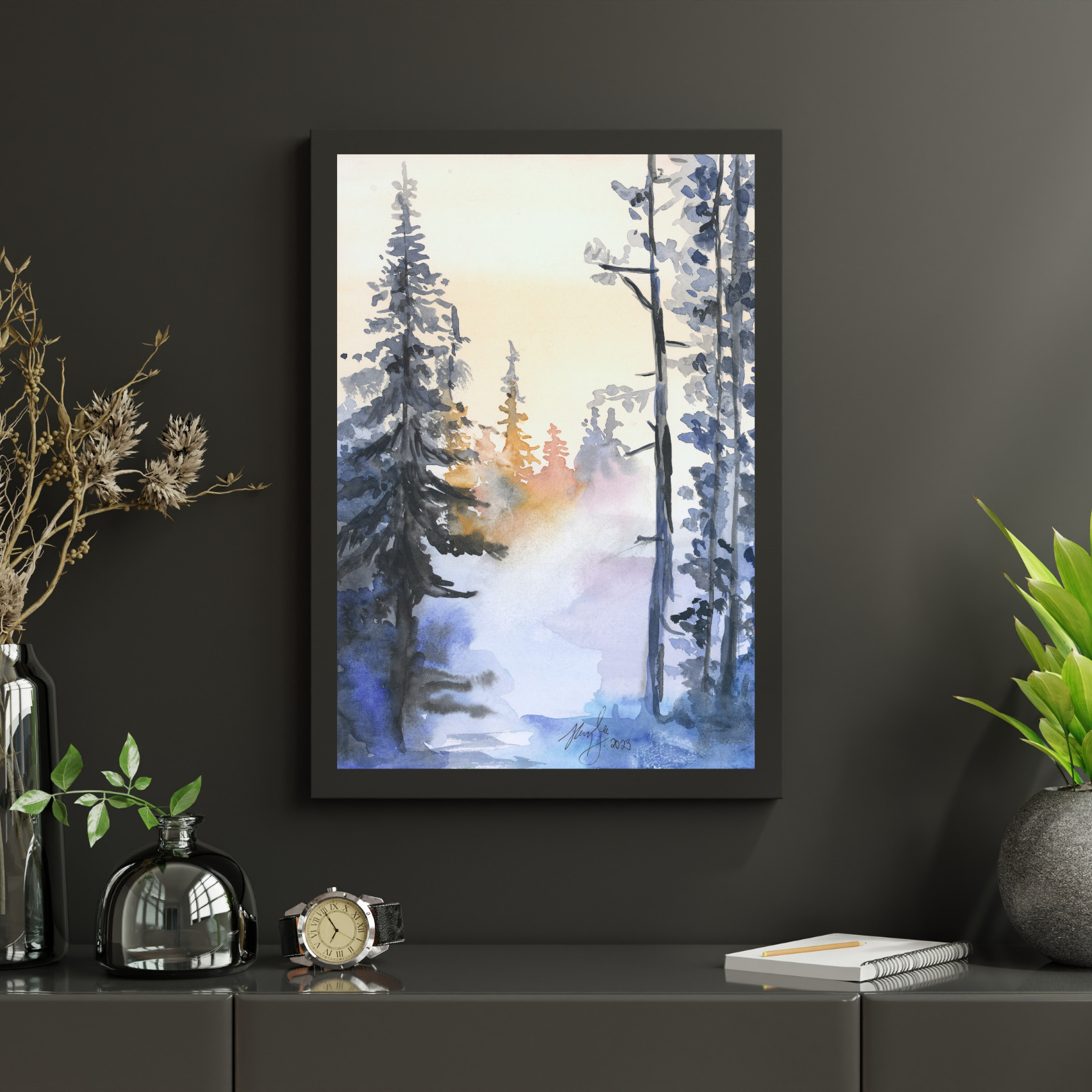 Snowy Forest Watercolor Print From Original, Winter Snow Artwork 32 x ...