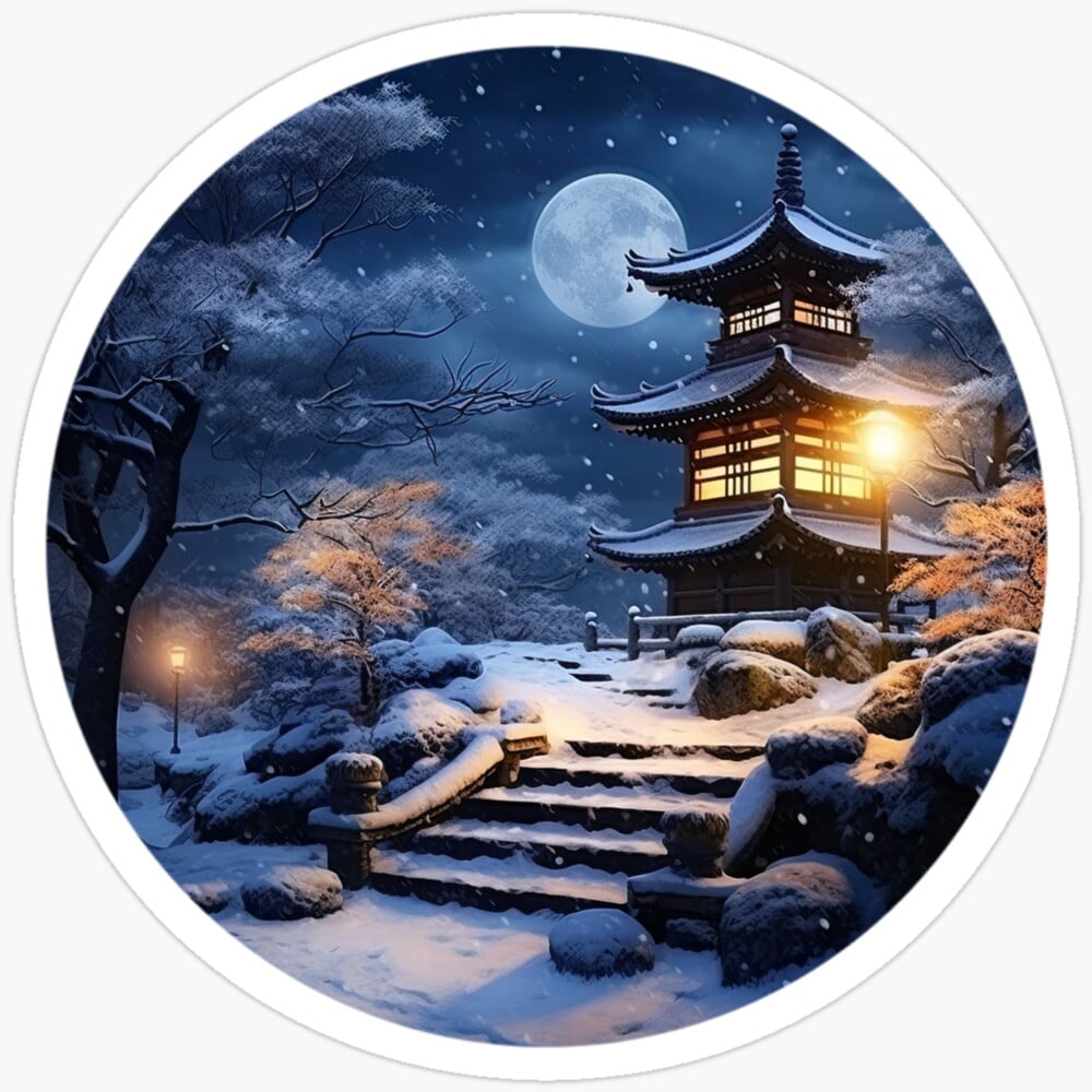 Snowy Japanese Pagoda In Snow Stickerphone Decal Water Bottle Stickers ...