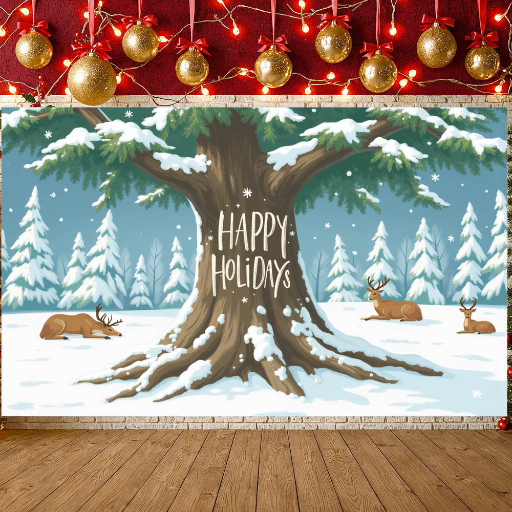 Snowy Landscape Happy Holiday Winter Wonderland Reindeer Christmas ...
