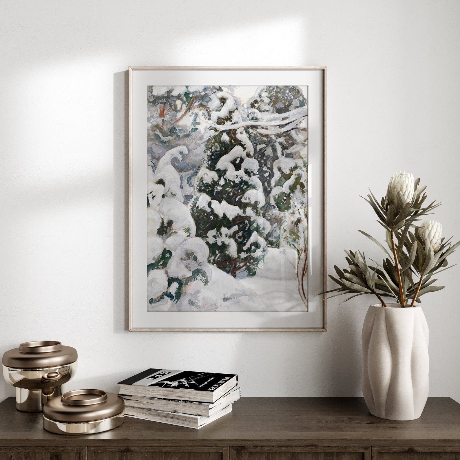 Snowy Landscape Oil Painting, Snowy Pine Tres Printable Wall Art, Muted ...