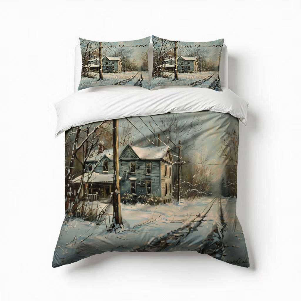 Snowy Lane Country House Bedding Set 3 Pcs Soft Microfiber Quilt Cover ...