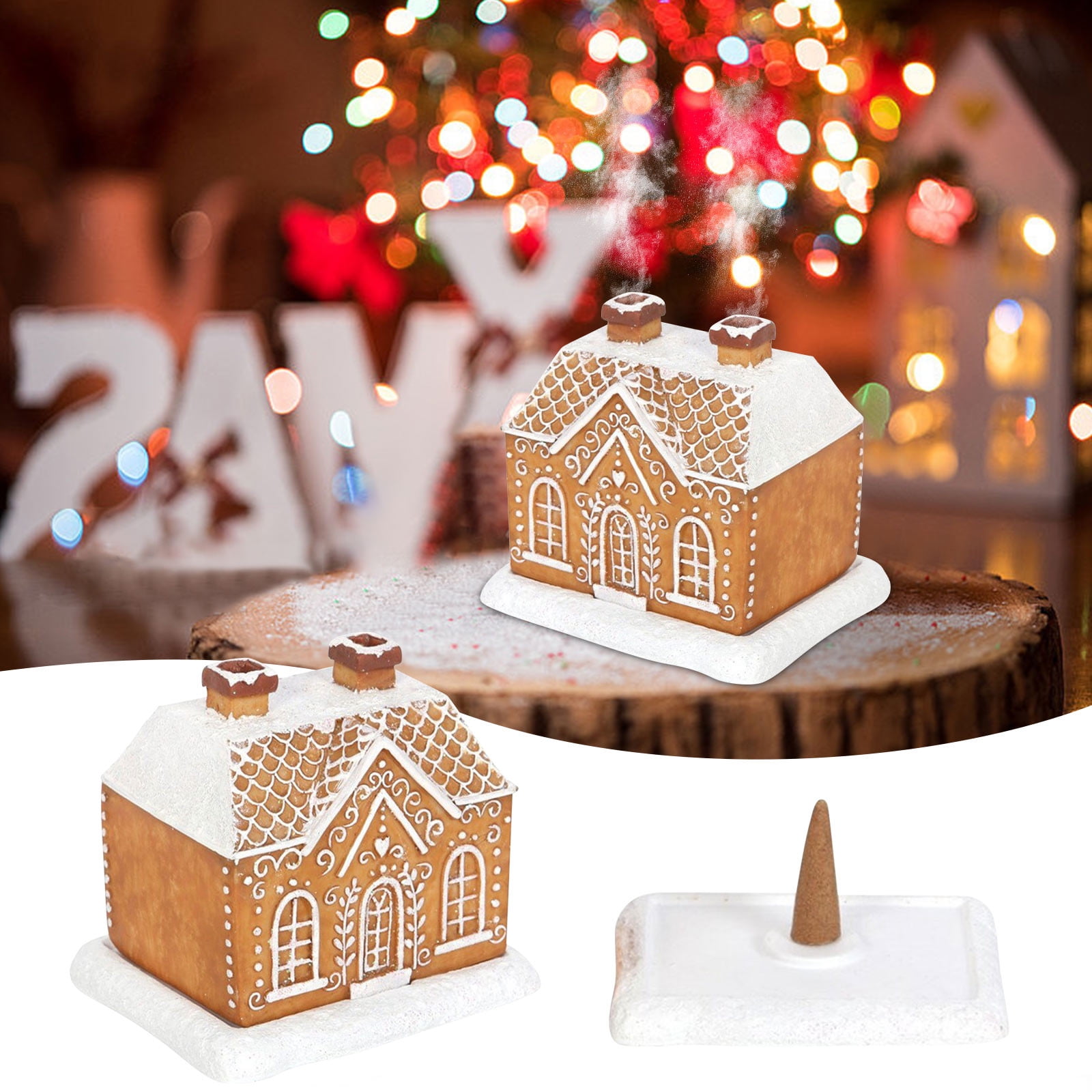 Snowy Log Cabin Incense Burners, Chimney Resin Snow Winter Cottage ...