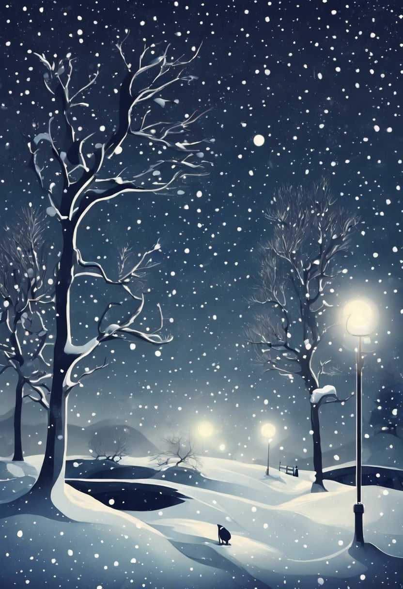 Snowy Midnight Scene in Winter Illustration - 12" x 18" Art Print Wall ...