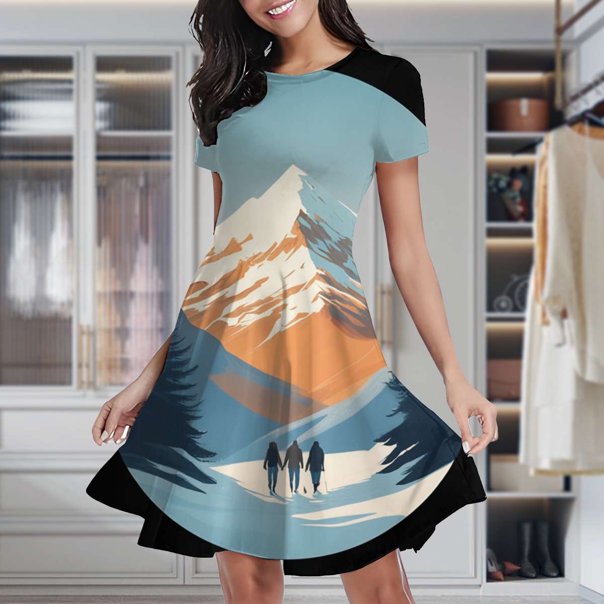 Snowy Mountain Adventure Women's Classic Swing Skater Dress Casual Work ...