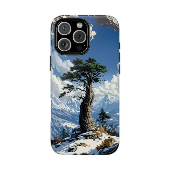 Snowy Mountain Ancient Tree Winter Nature Artwork Phone Case with ...