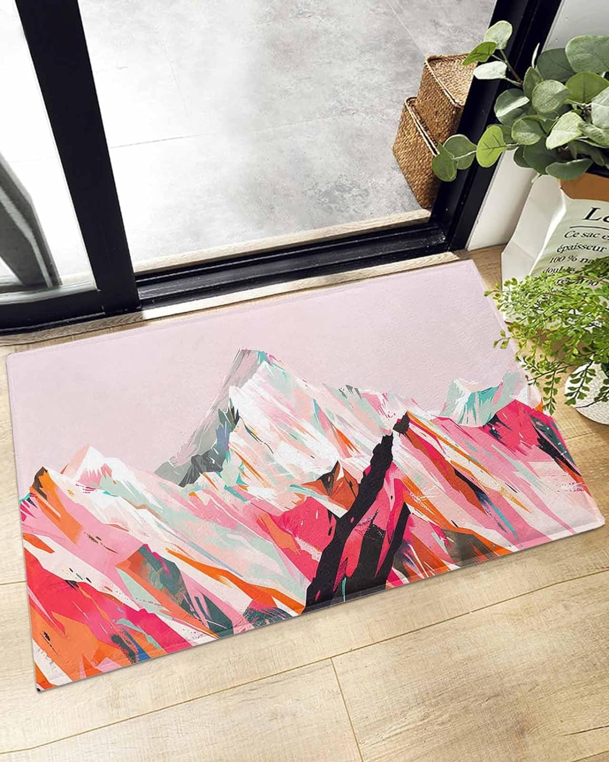 Snowy Mountain Pink Gradient Doormat Shaggy Plush Rug, Comfy Furry ...