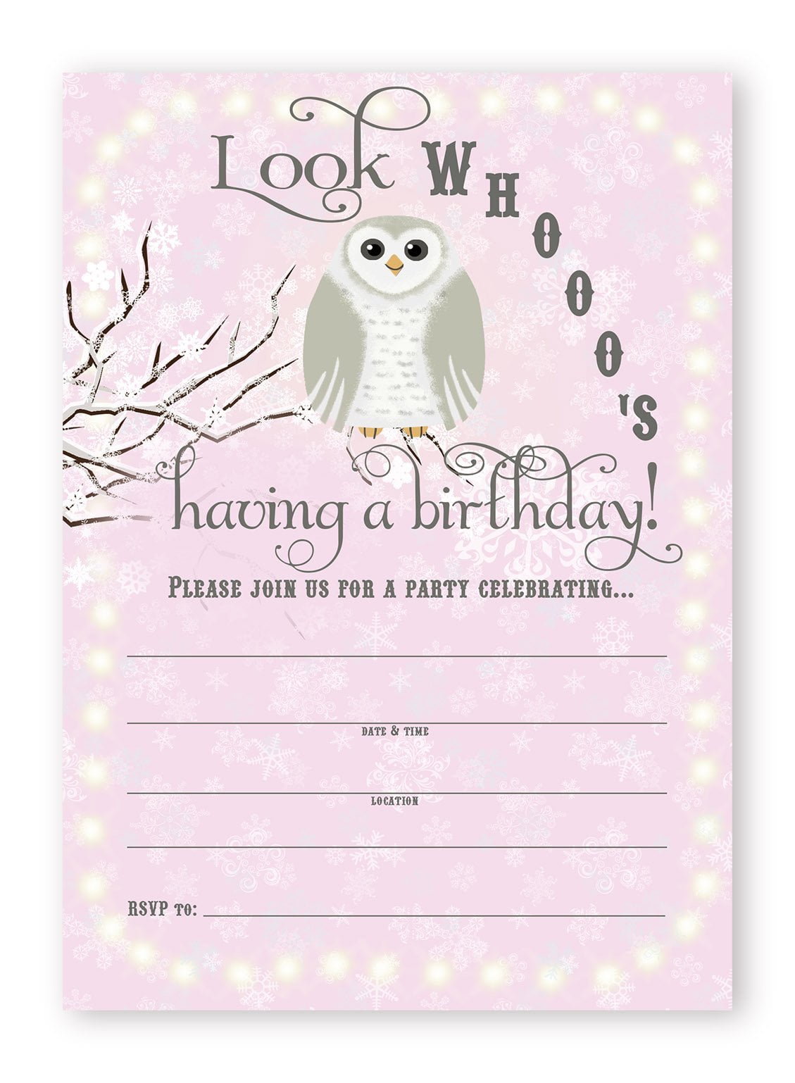 Snowy Owl Birthday Party LARGE Invitations- 10 Invitations + 10 ...