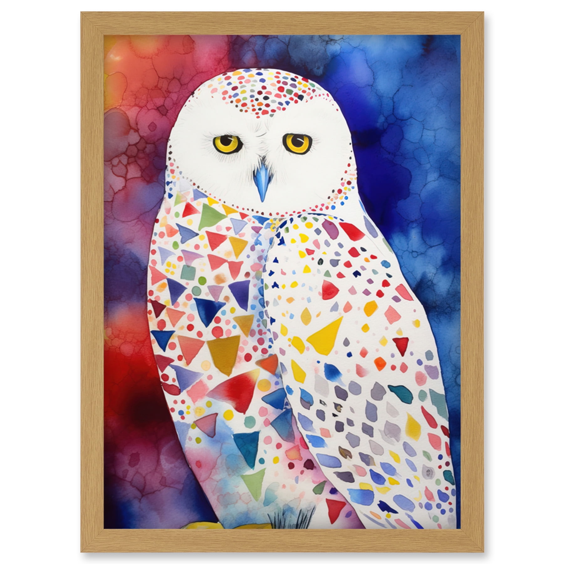 Snowy Owl With Multicoloured Spot Feathers Folk Art Artwork Framed Wall ...