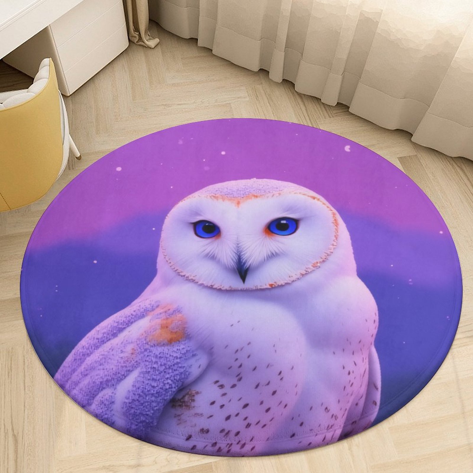 Snowy Owl in Twilight Round Area Rugs for Bedroom Living Room, 5FT Soft ...