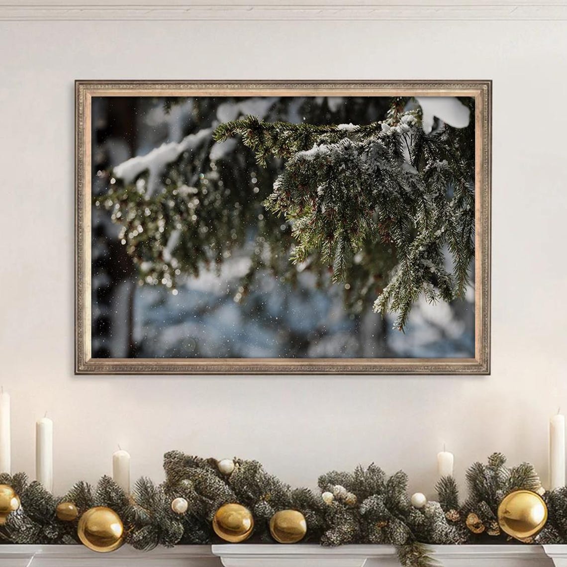 Snowy Pine Branch Poster Winter Nature Wall Art Home Decor, 8x12 ...