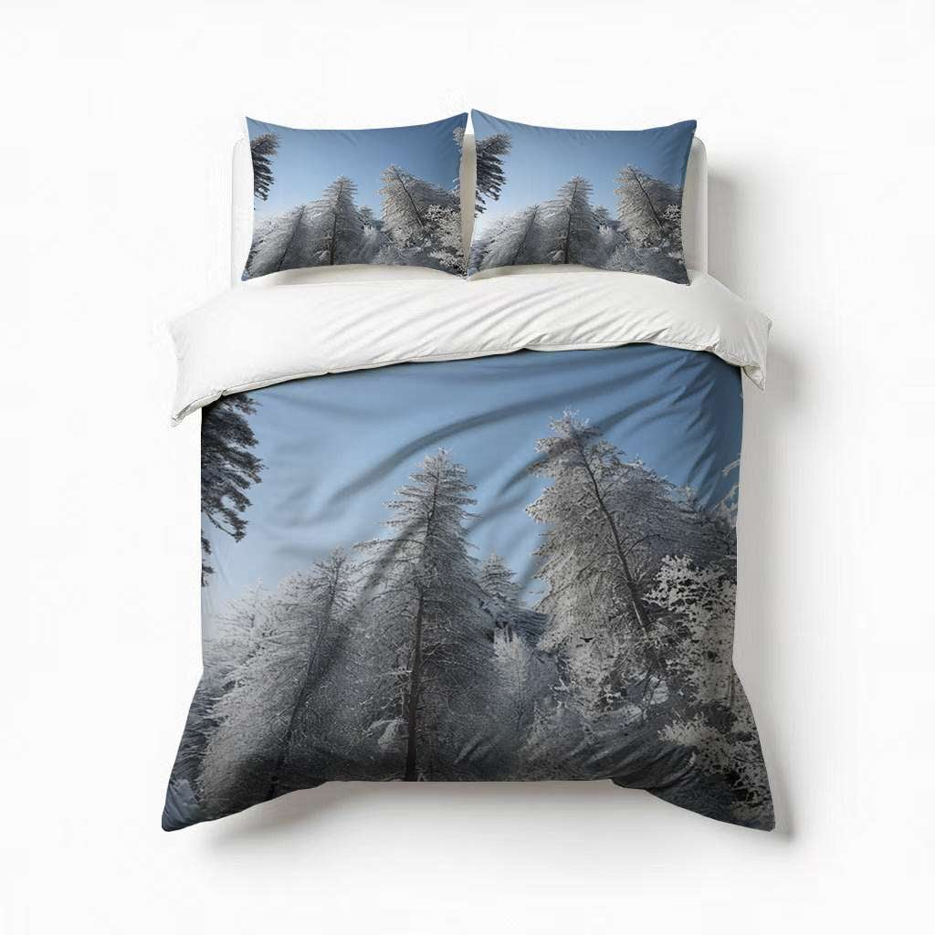 Snowy Pine Forest Scene Bedding Set 3 Pcs Soft Microfiber Quilt Cover ...