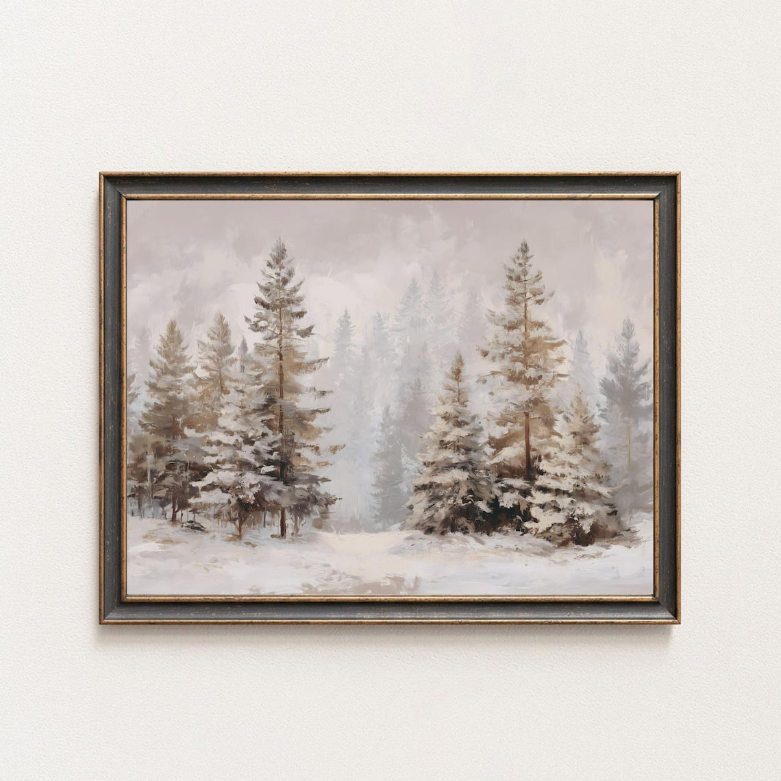 Snowy Pine Tree, Moody Winter Poster, Vintage Winter Art Decor, Rustic ...