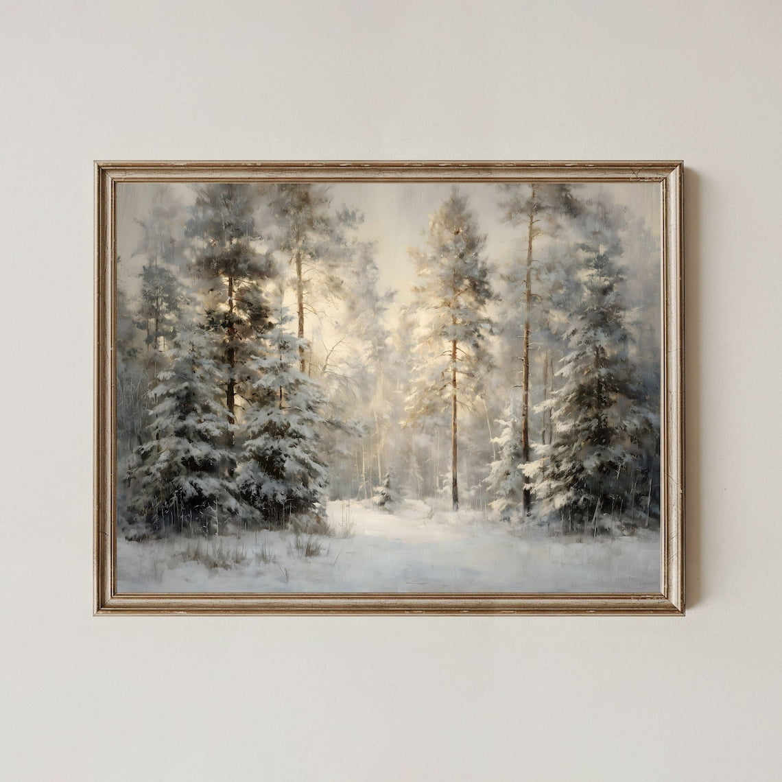 Snowy Pine Tree, Moody Winter Poster, Vintage Winter Holiday Farmhouse ...