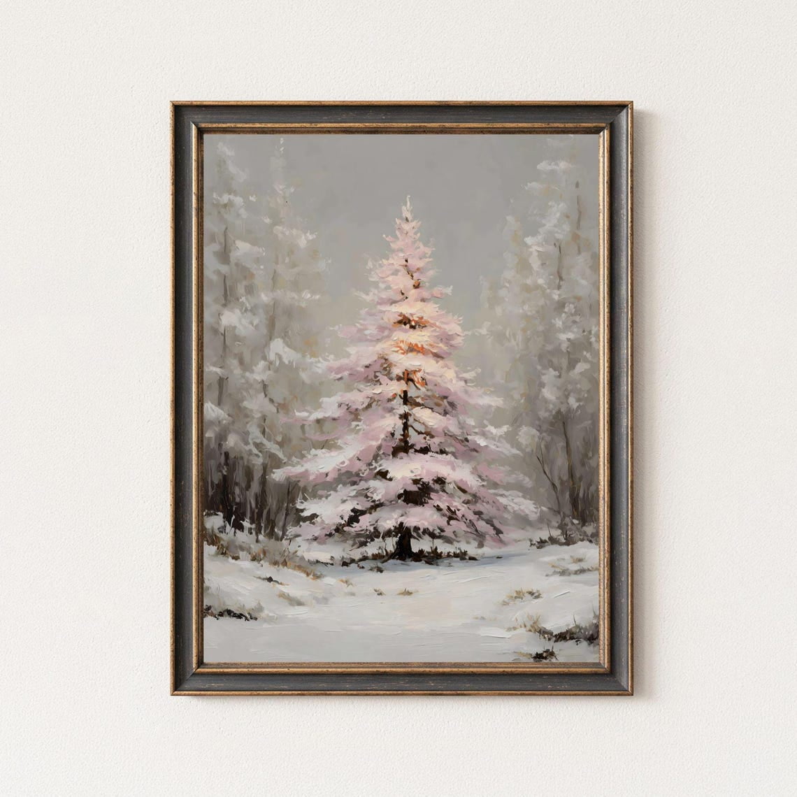Snowy Pine Tree, Moody Winter Poster, Vintage Winter Holiday Farmhouse ...