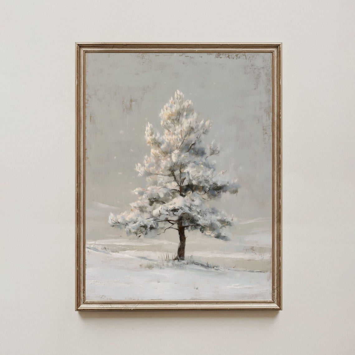 Snowy Pine Tree , Moody Winter print, Vintage Winter Holiday Farmhouse ...