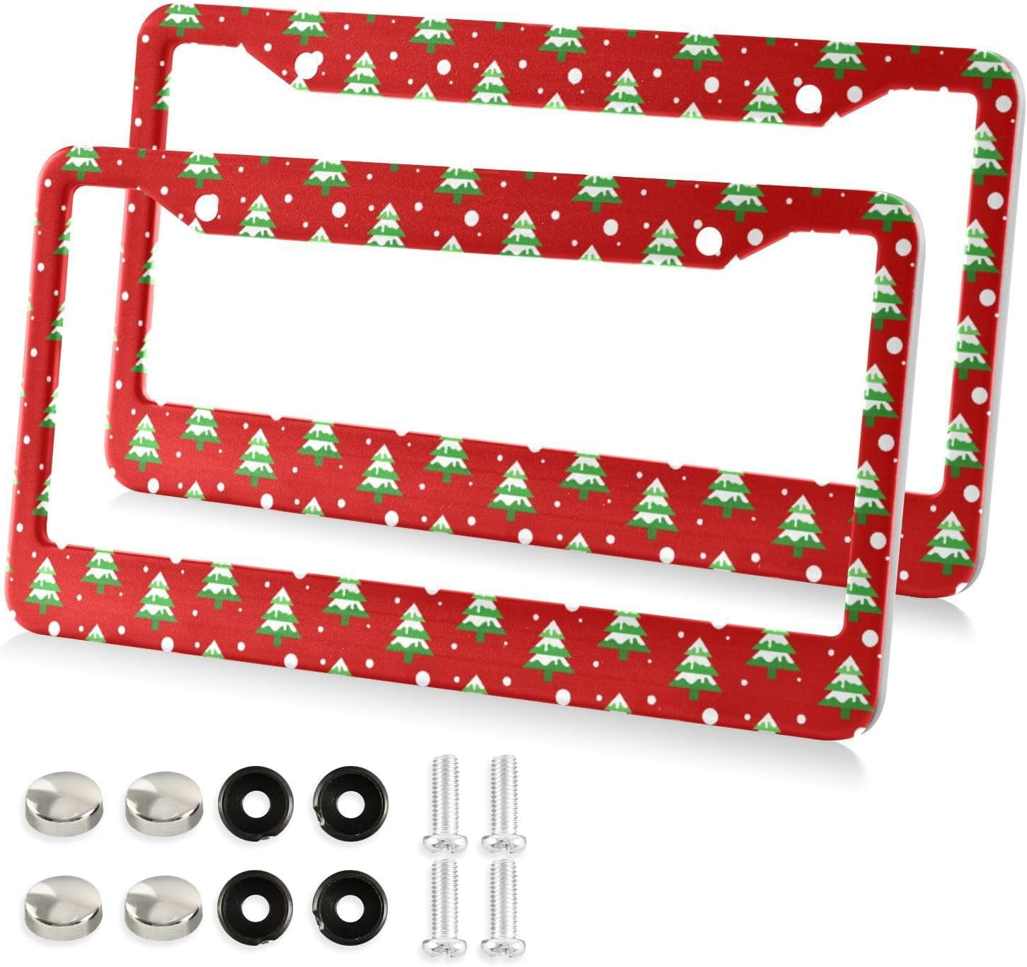 Snowy Pine Trees License Plate Frame - 2 Pack Universal Stainless Steel ...