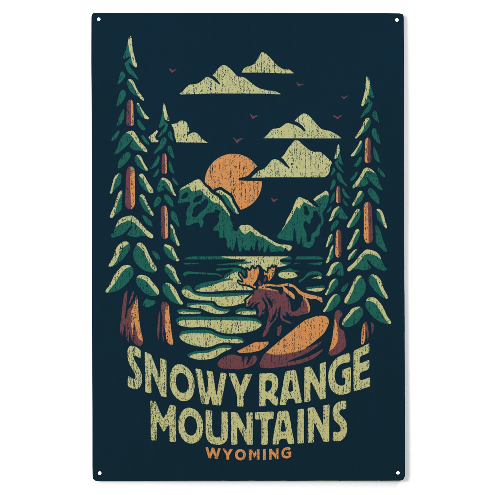 Snowy Range Mountains, Wyoming, Distress Vector Shapes Birch Wood Wall ...