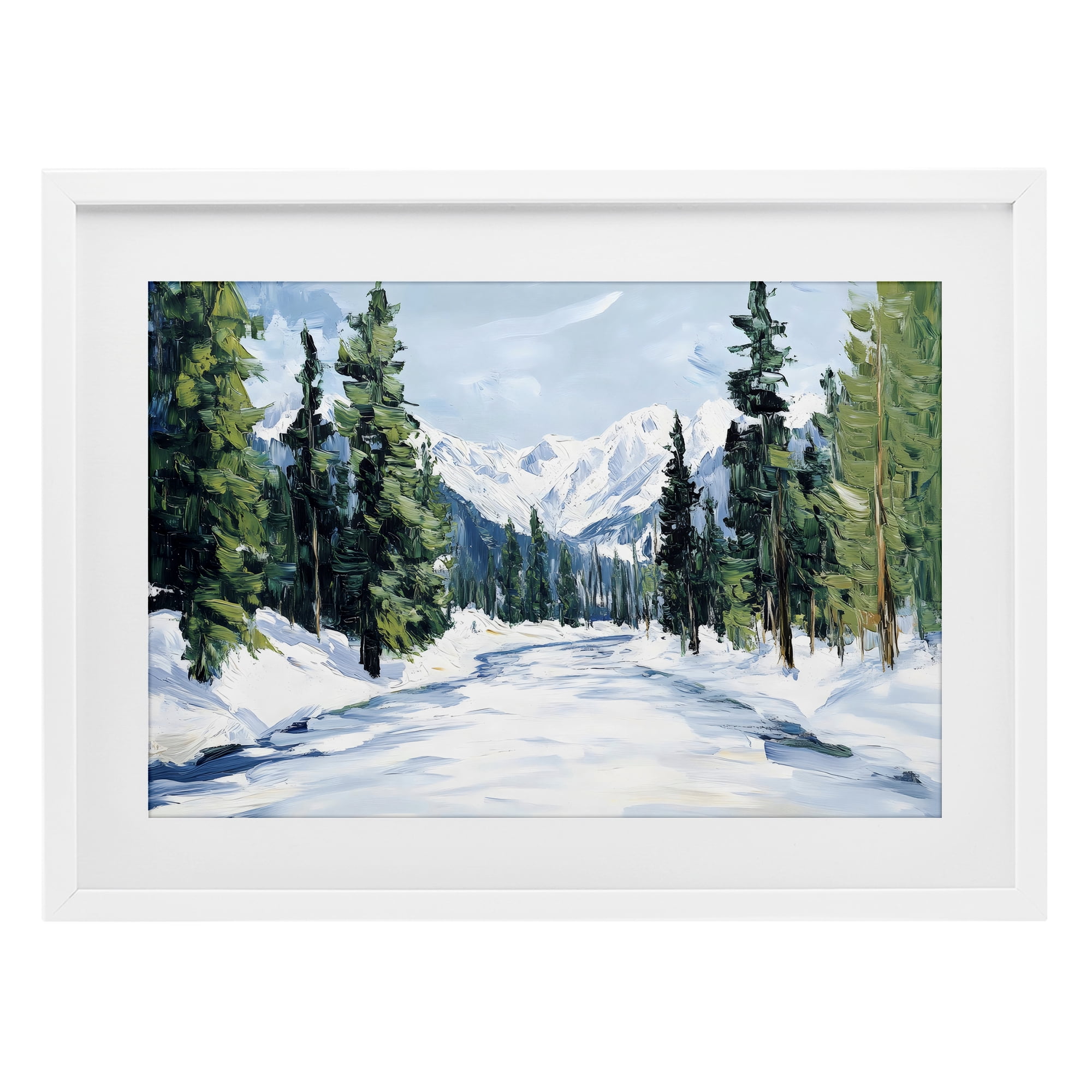 Snowy Tall Tree Pass White Framed Print Under Glass, design by Petal ...