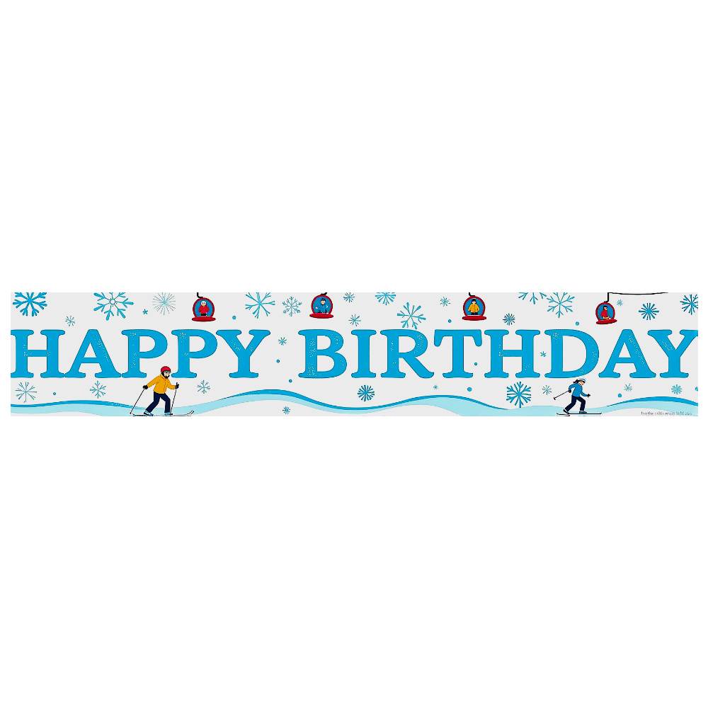 Snowy Theme Happy Birthday Banner with Skiers and Gondolas Backdrop ...
