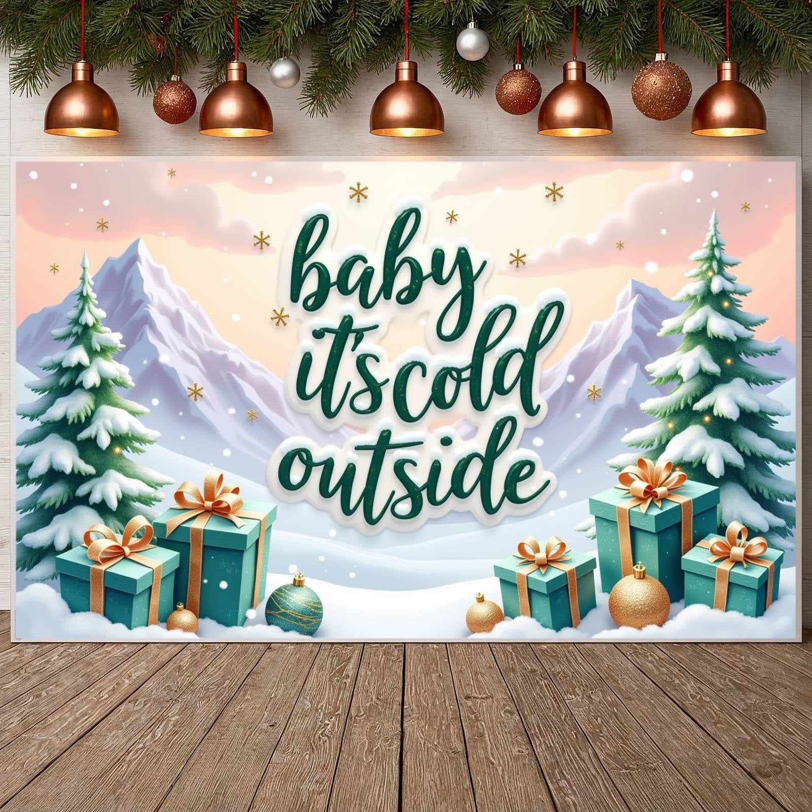 Snowy Theme Winter Banner Green Lettering Christmas Banner Christmas ...