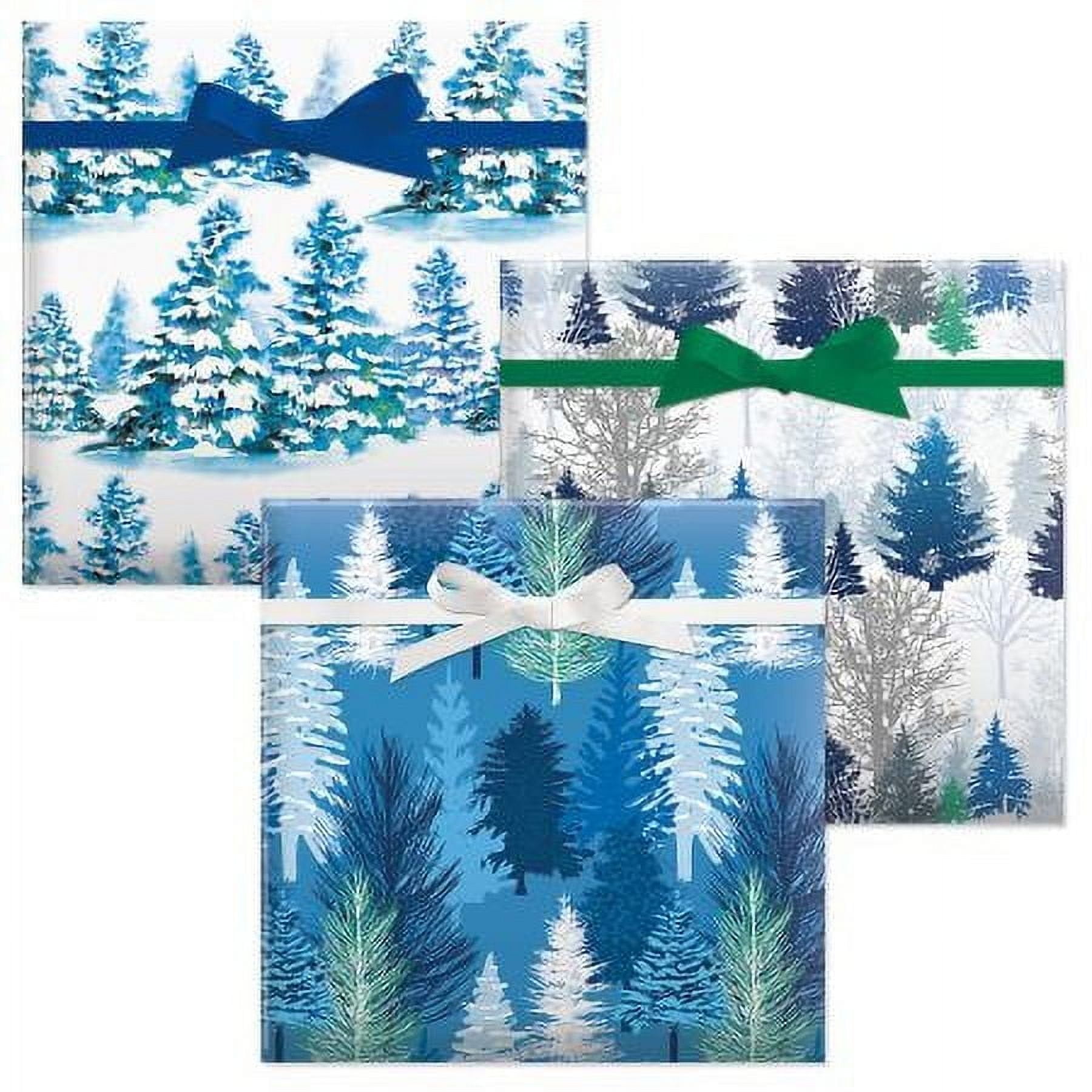 Current Snowy Trees Flat Christmas Gift Wrap Sheets - Set of 3, 22" x ...