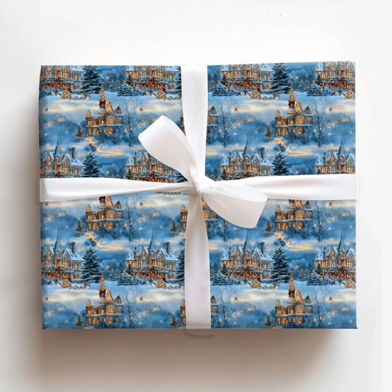 Snowy Victorian Mansion Winter Wonderland Christmas Gift Wrapping Paper ...