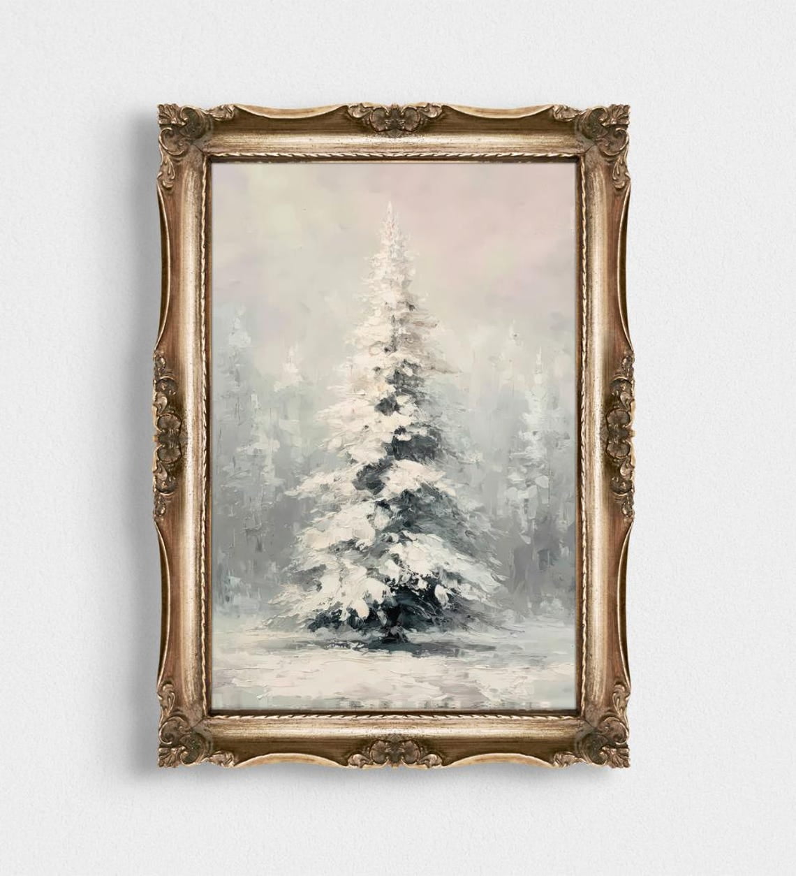 Snowy Vintage Winter Holiday Tree Poster, Rustic Winter Evergreen ...