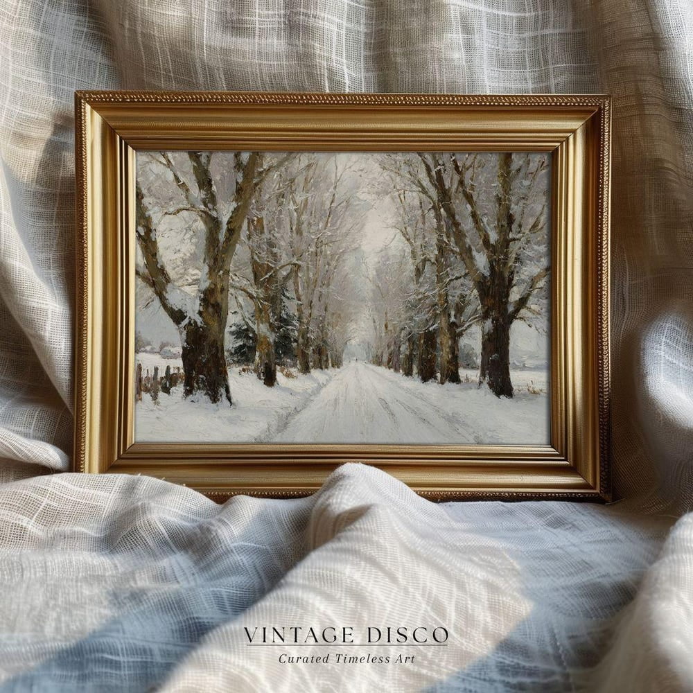 Snowy Winter Landscape Print - Rustic Farmhouse Festive Decor, Cozy ...