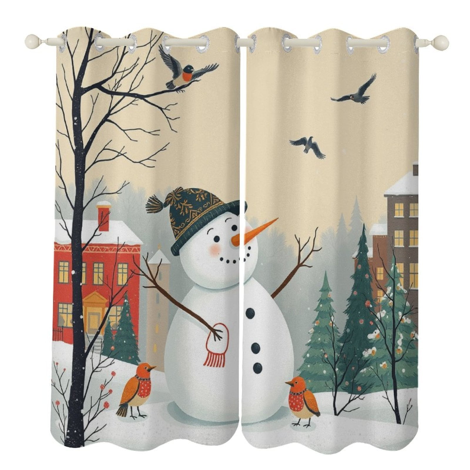 Snowy Winter Scene Window Curtains Drapes Bedroom Living Room Kitchen ...