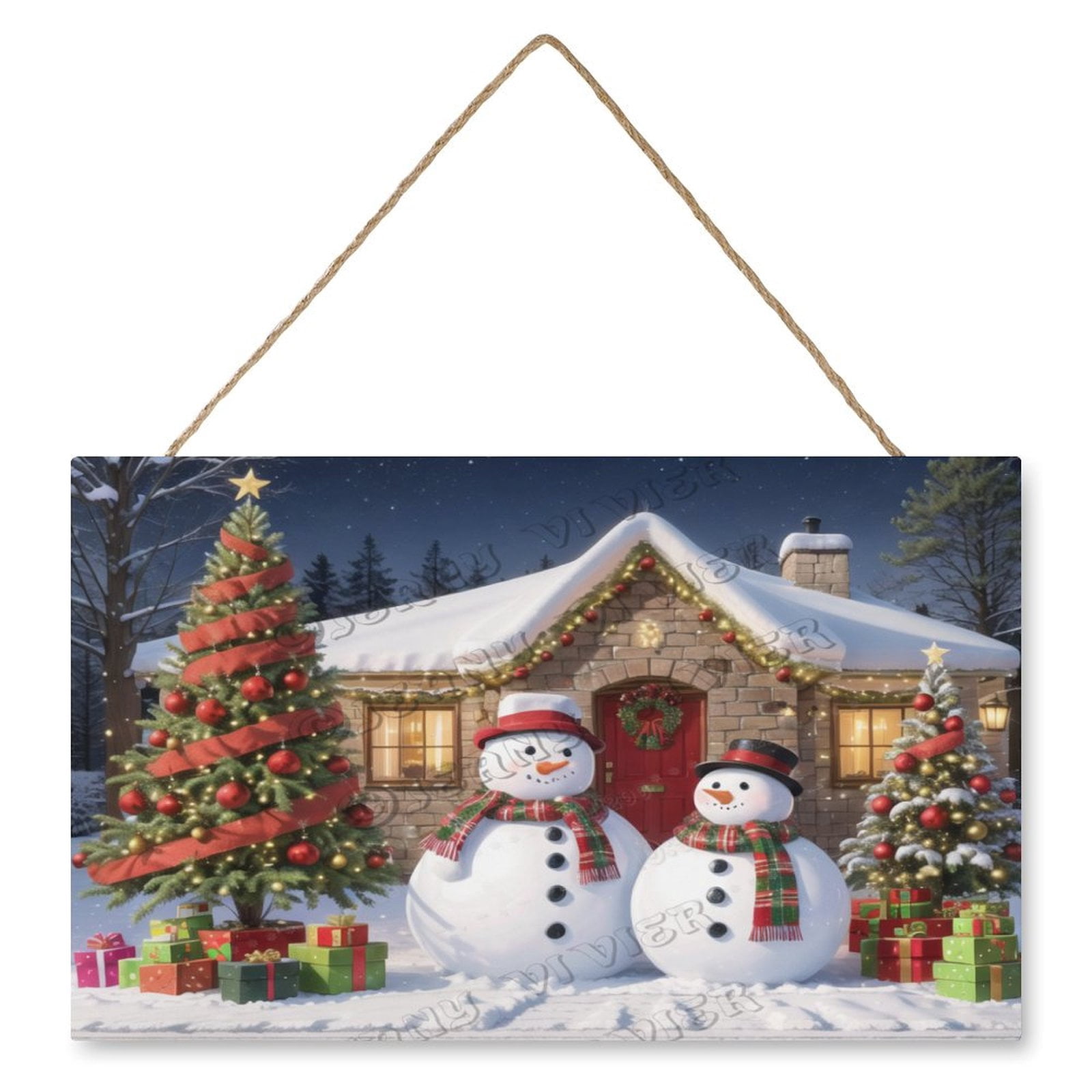 Snowy Winter With Snowman Wooden Hanging Sign Farmhouse Vintage Rustic ...